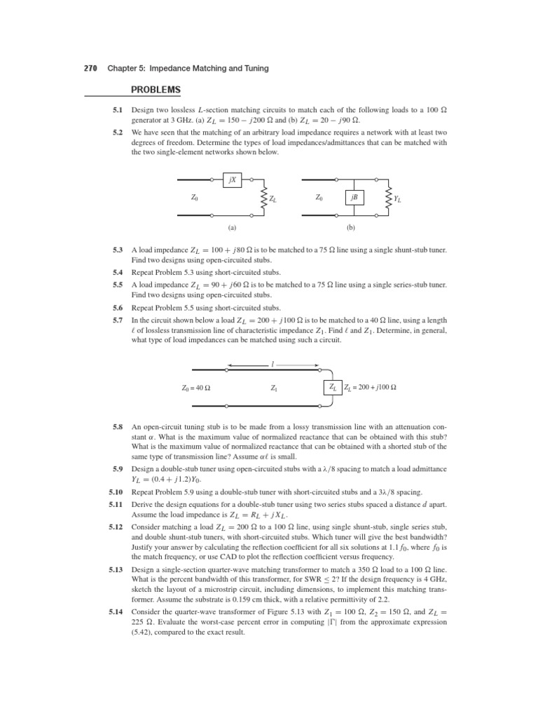 Problem Impedance Matching - Chapter 5 - Microwave Engineering | PDF ...