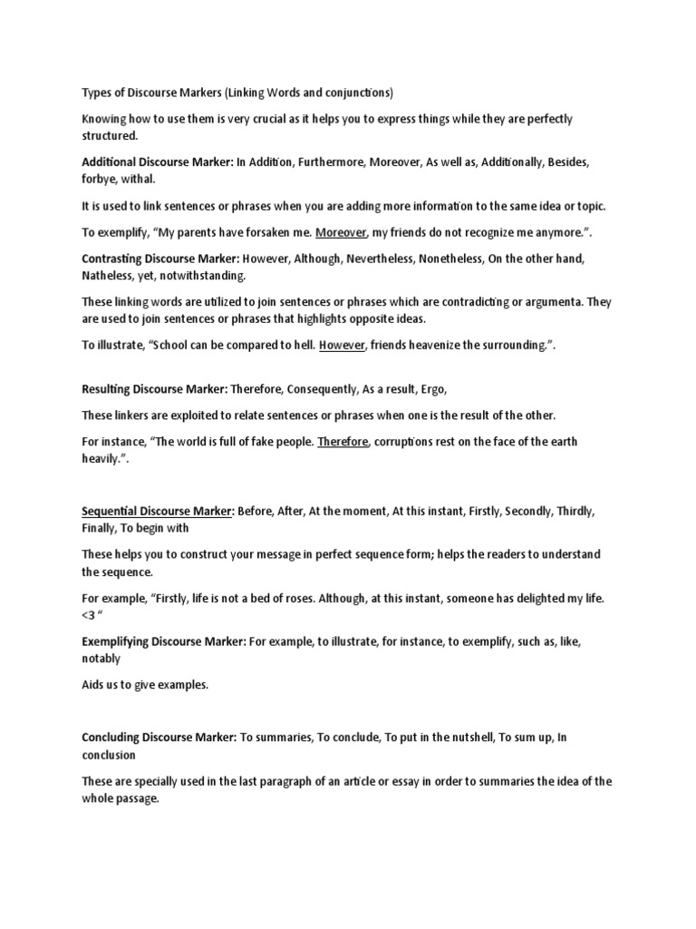 Types of Discourse Markers | PDF