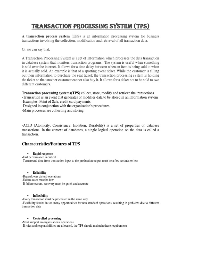 Transaction Processing System Pdf Database Transaction Real Time Computing