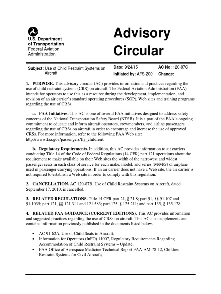 Advisory Circular: Subject: Use of Child Restraint Systems On Date: 9 ...