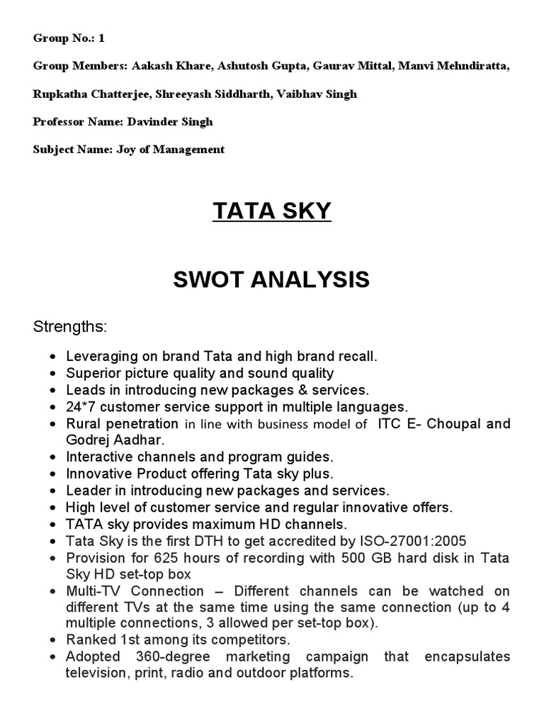 Tata Sky Swot Analysis: Strengths | PDF | Satellite Television ...
