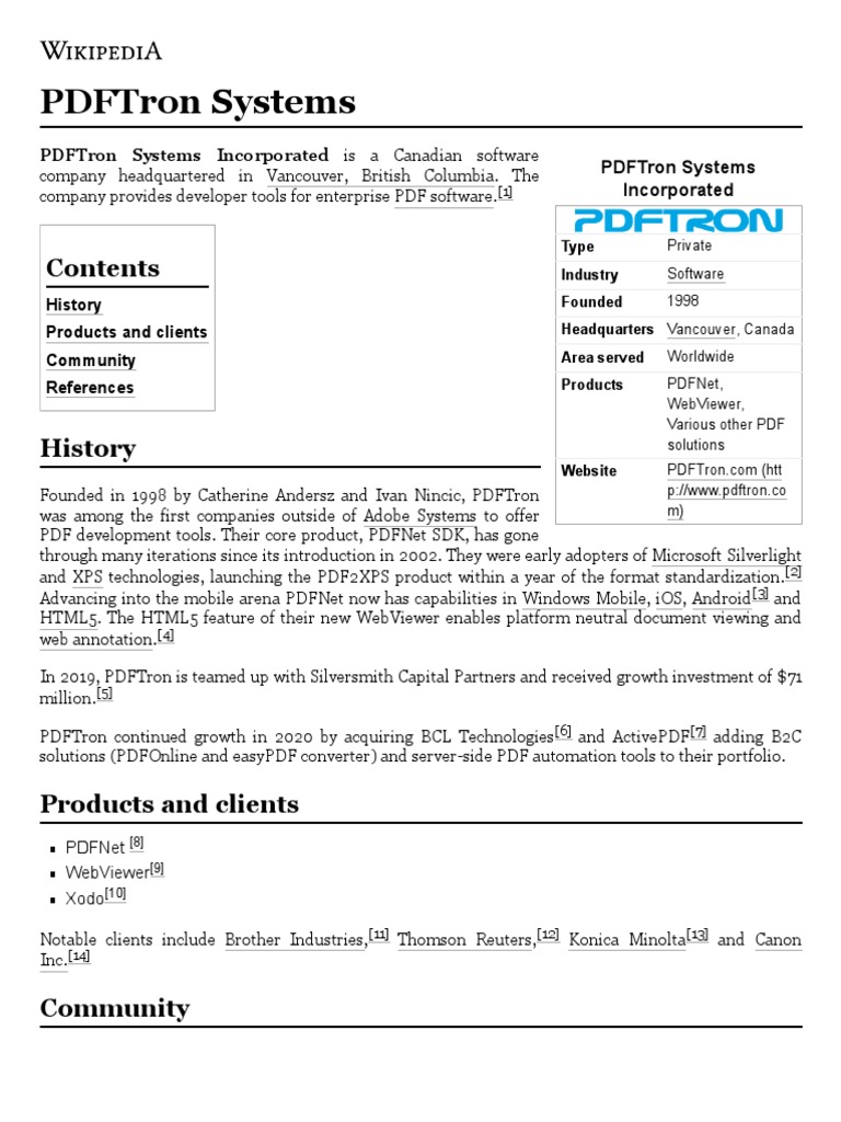 PDFTron Systems - Wikipedia | PDF | Software Development | Digital ...