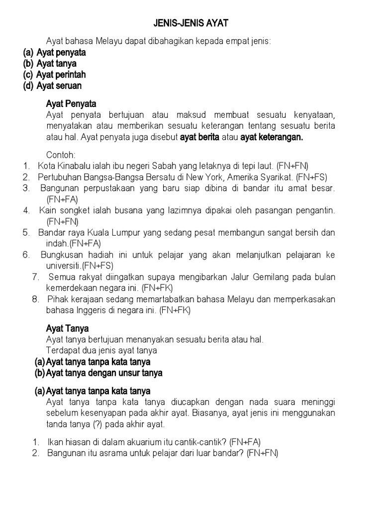 Jenis-Jenis Ayat dalam Bahasa Melayu | PDF