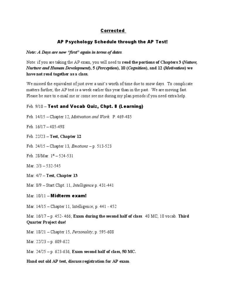 AP Psychology Exam Schedule 2023 | PDF