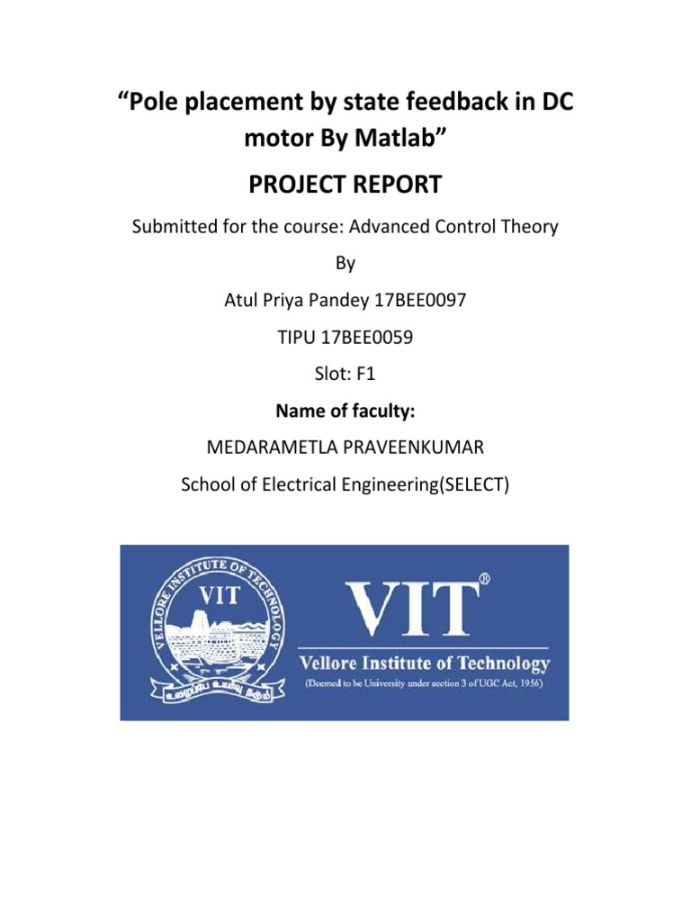 Pole Placement by State Feedback in DC Motor by Matlab | PDF | Control Theory | Electric Motor