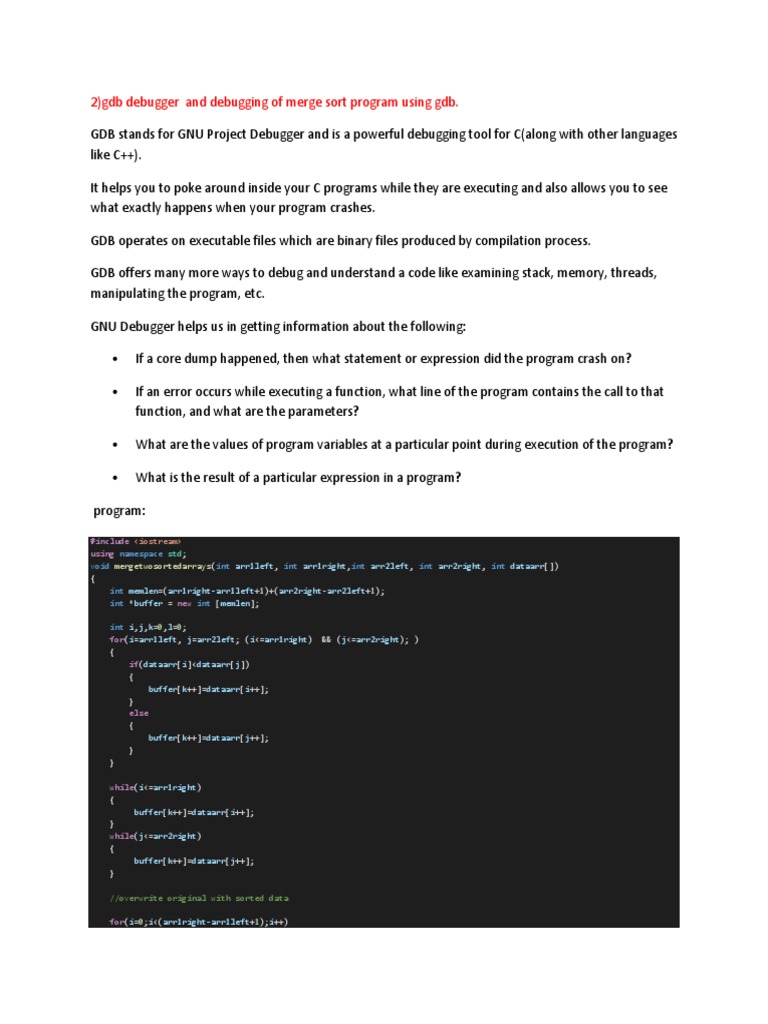 Debugging Merge Sort Using GDB Degugger | PDF