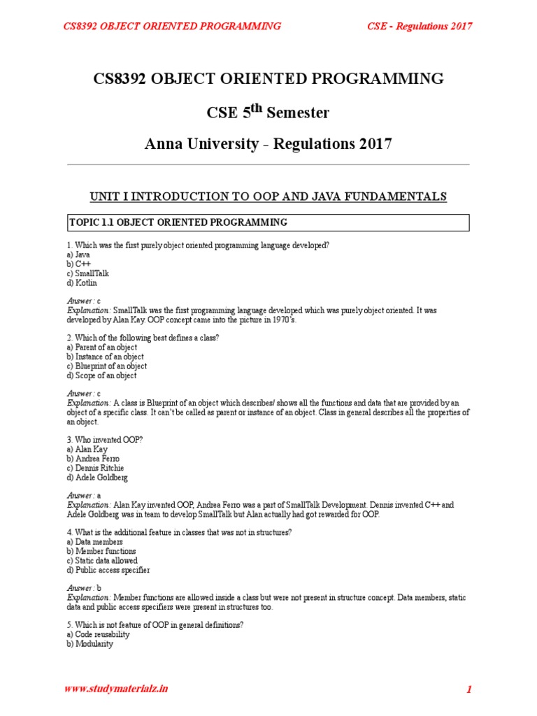 OOP Concepts for CSE Students | PDF | Class (Computer Programming) | Method (Computer Programming)