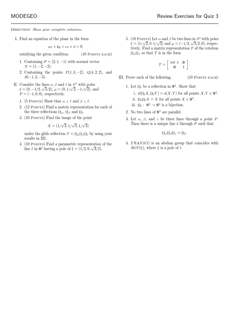 Modern Geometry Sample Test | PDF | Plane (Geometry) | Mathematical ...