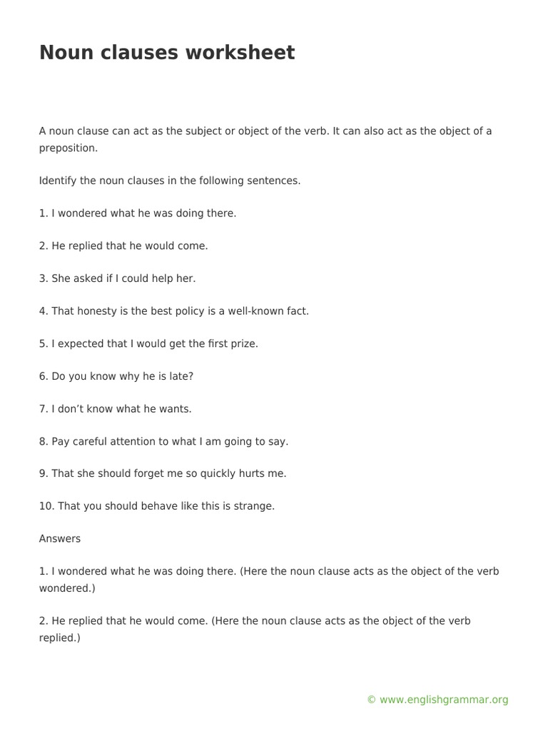 Noun Clauses Worksheet | PDF