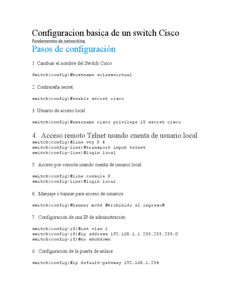 Configuracion Basica de Un Switch Cisco | PDF