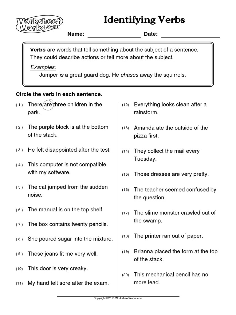 WorksheetWorks Identifying Verbs 1 | PDF | Computing And Information ...