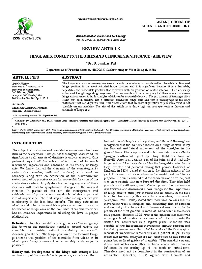 Review Article: Hinge Axis: Concepts, Theories and Clinical ...