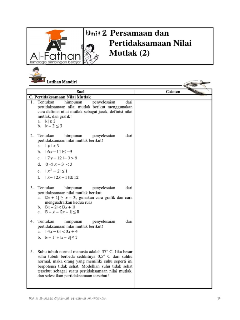 Unit 2 (Pertidaksamaan Nilai Mutlak) | PDF