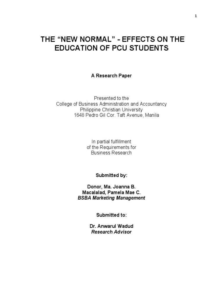 PCU Students' New Normal Impact | PDF | Survey Methodology ...