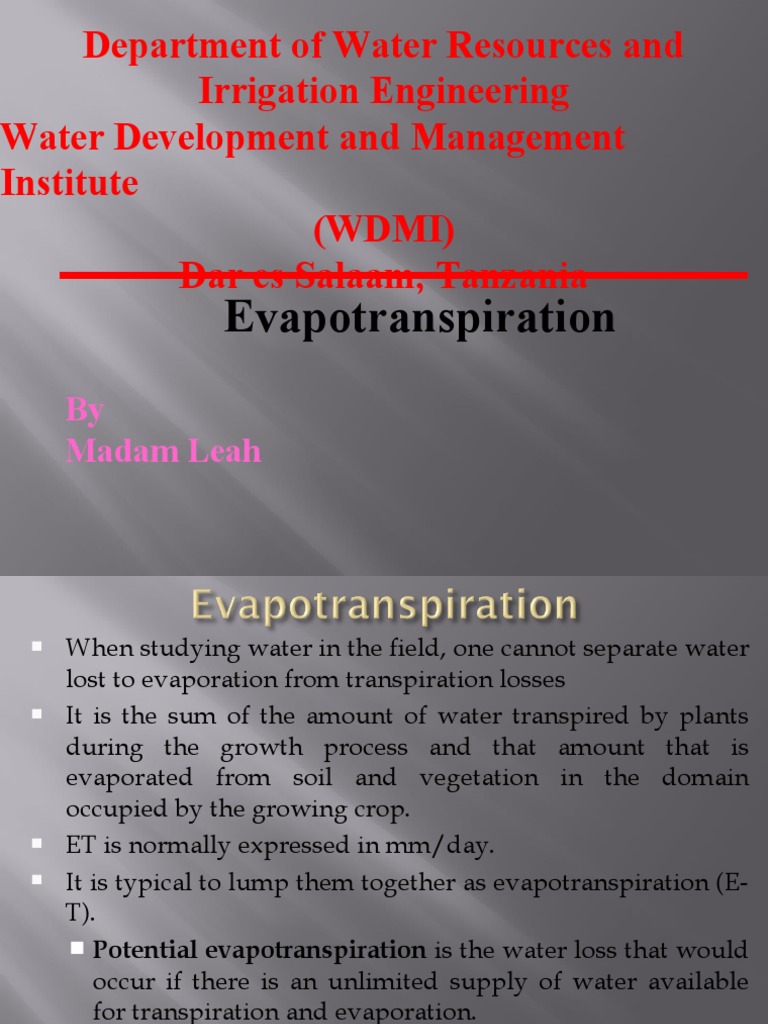 Lecture 3b-Evapotranspiration - PPT (B) | PDF | Evapotranspiration | Soil