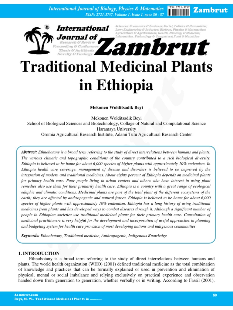 Traditional Medicinal Plants in Ethiopia: International Journal of ...