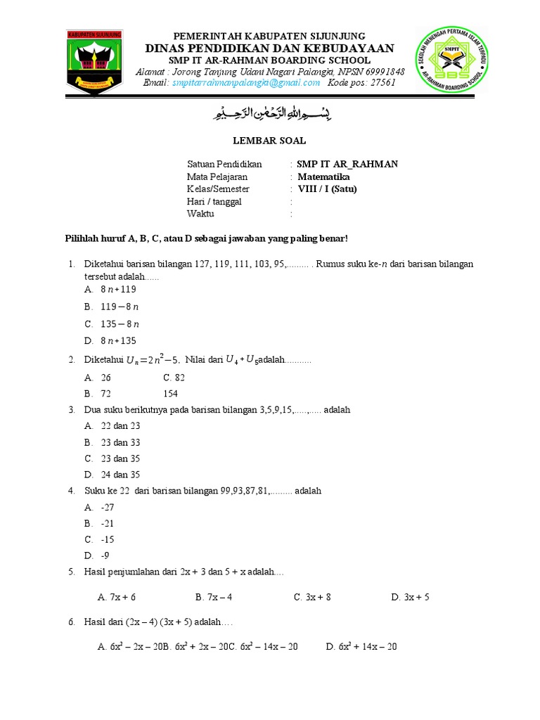 Soal Matematika Kelas VIII | PDF