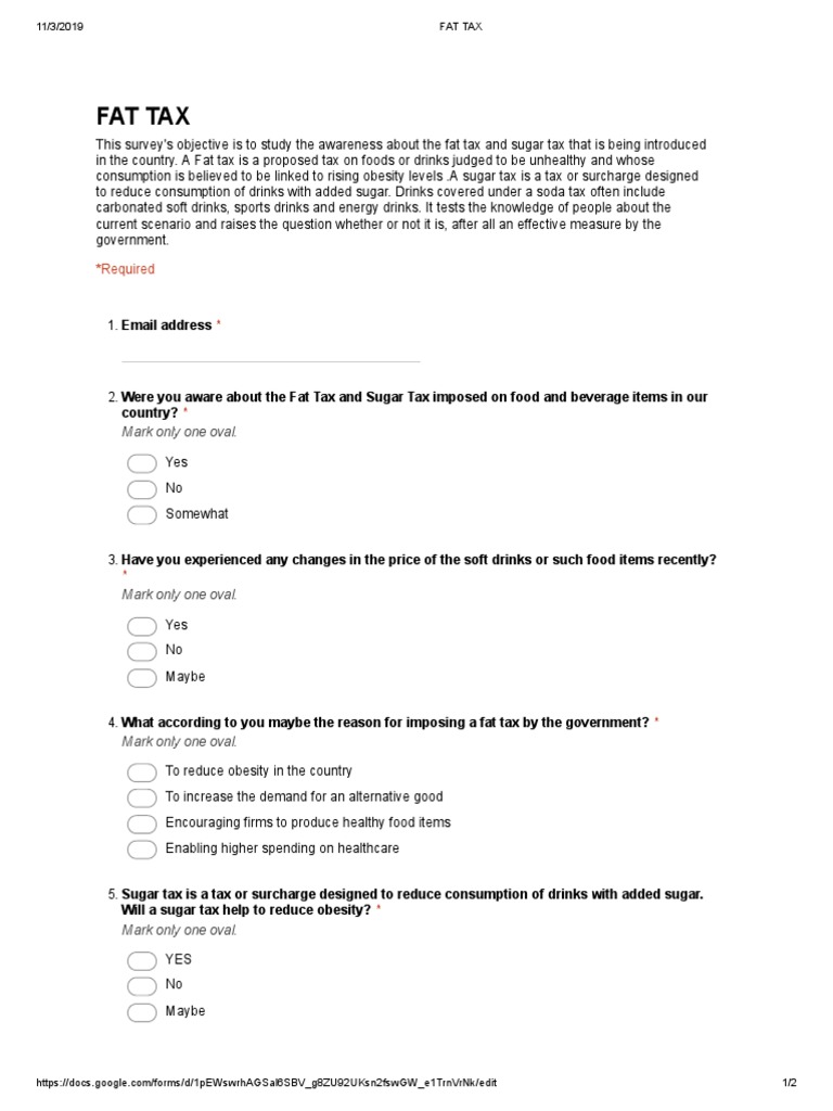 FAT TAX - Google Forms | PDF | Taxes | Nutrition