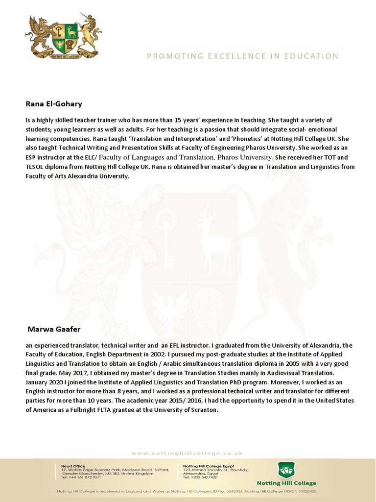 Samples of Instructors' Bios | PDF | English As A Second Or Foreign ...