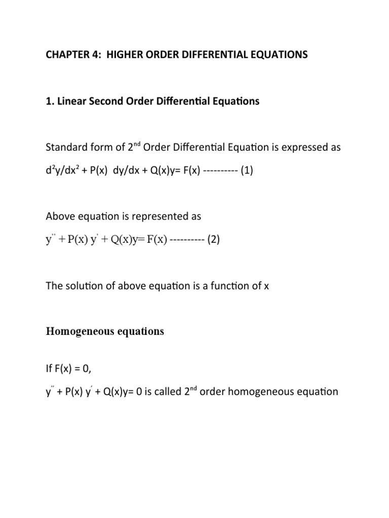 Chapter 4 Higher Order Differential Equations | PDF | Subtraction | Mathematical Concepts