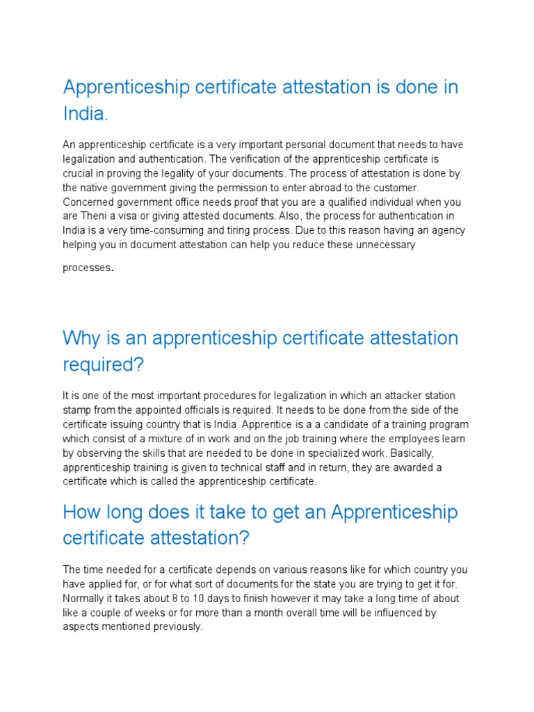 Apprenticeship Certificate Attestation | PDF