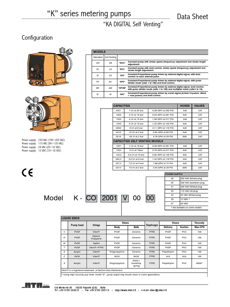 "K" Series Metering Pumps: Data Sheet | PDF | Equipment | Manufactured ...