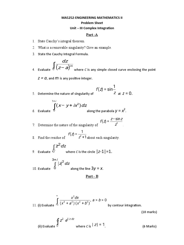 MA5252 Engineering Mathematics II-Unit III | PDF | Analysis | Functions ...