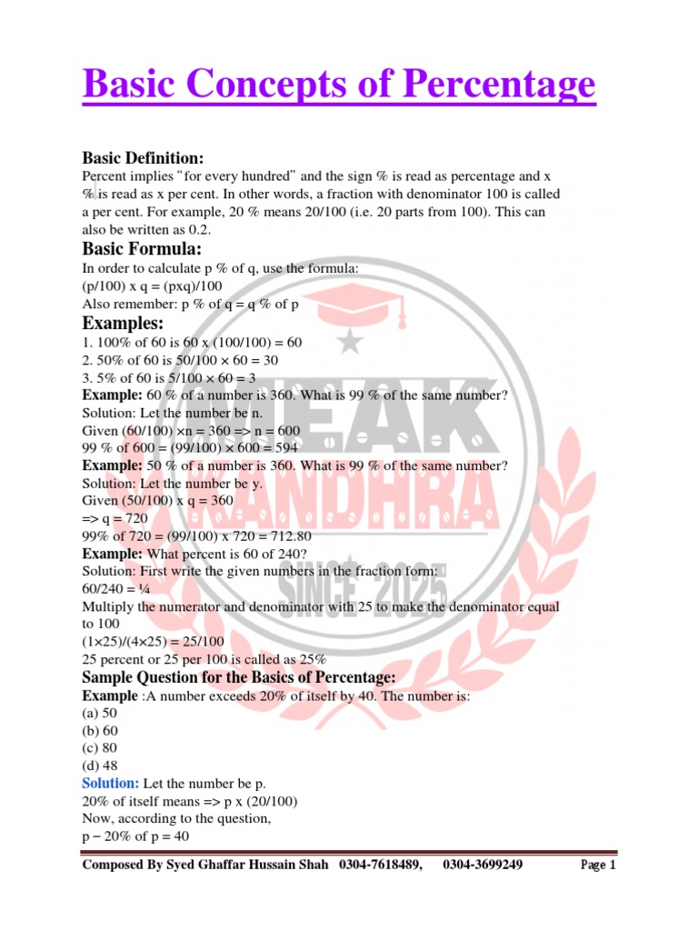 Basic Concepts of Percentage | PDF | Percentage | Arithmetic