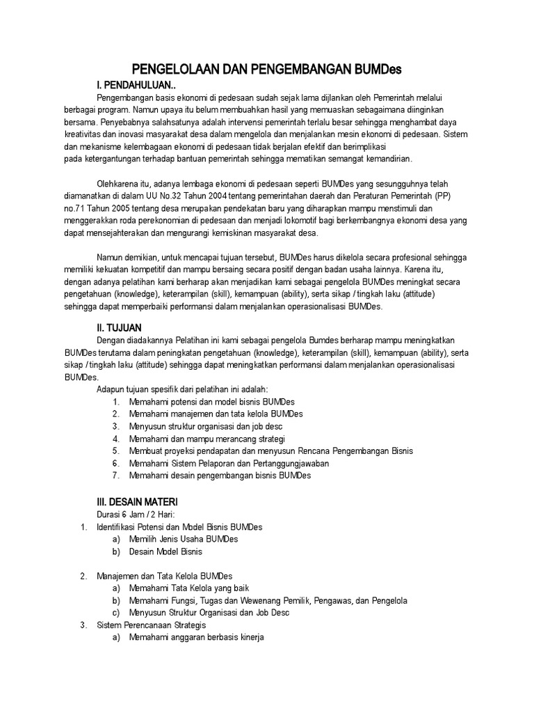 Proposal Bimtek Bumdes | PDF | Bisnis