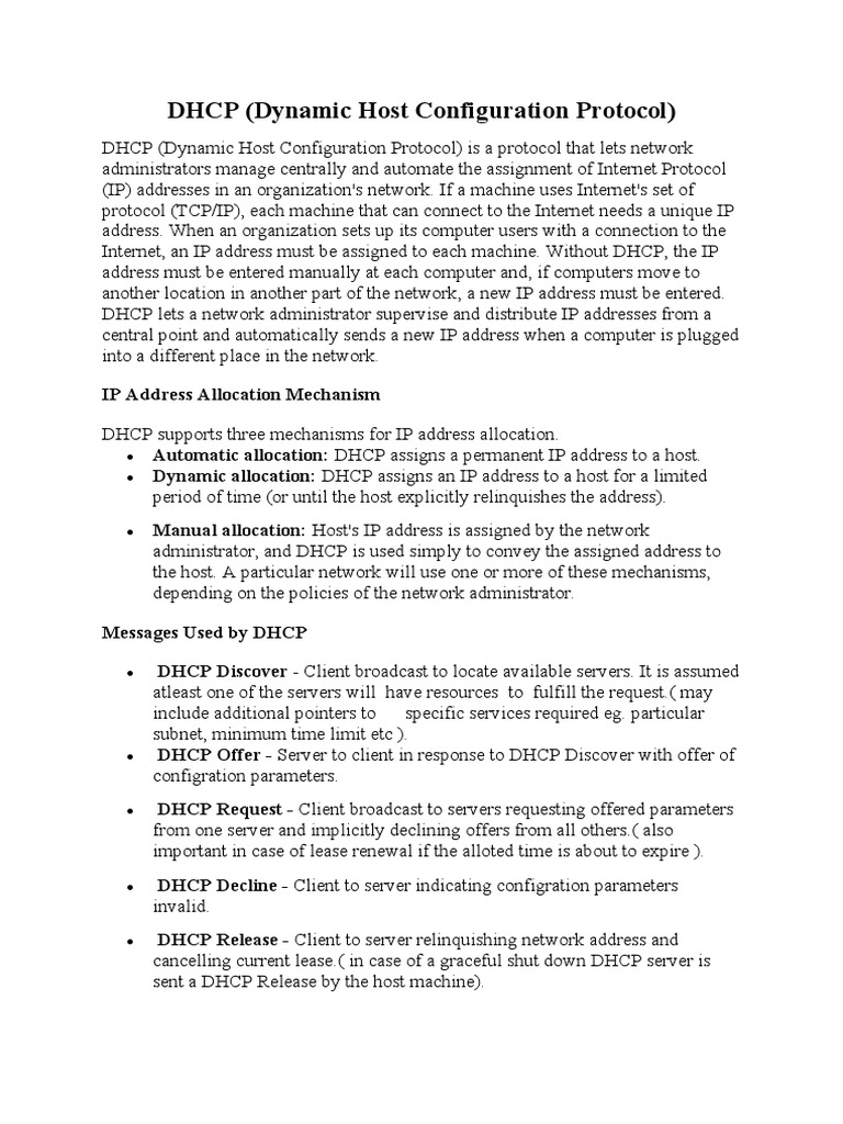 DHCP (Dynamic Host Configuration Protocol) | PDF | Ip Address | Network Protocols