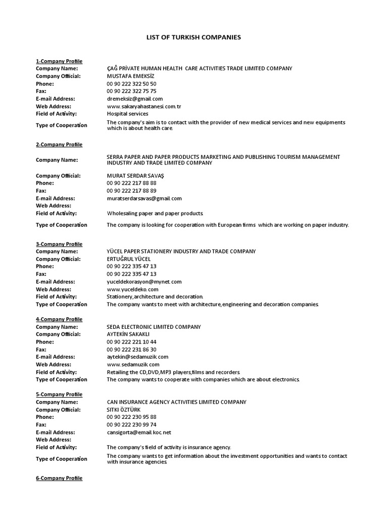 List of Turkish Companies | PDF | Fax | Economies