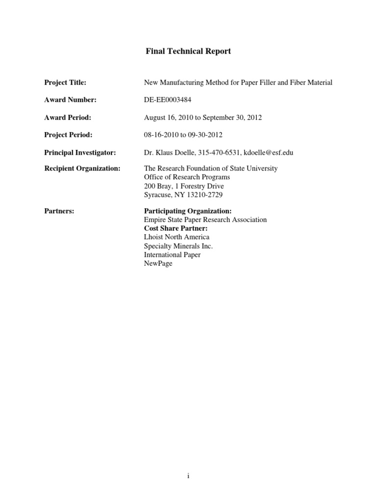 Final Technical Report | PDF | Paper | Pulp (Paper)