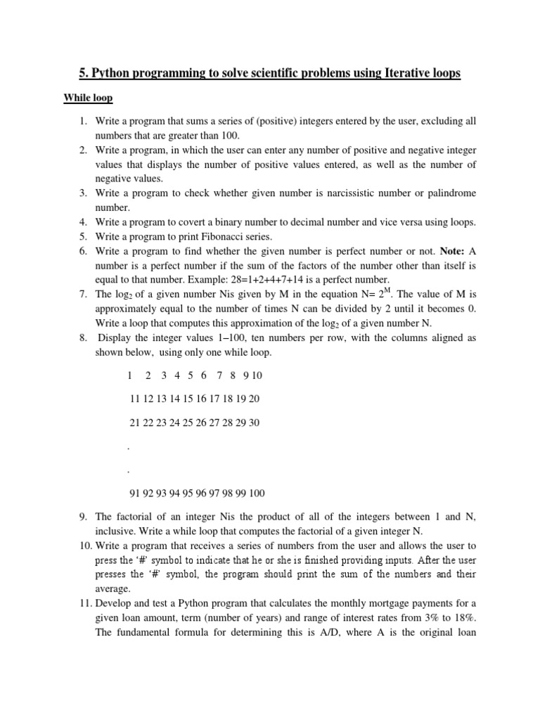 Python loops to solve scientific problems | PDF | Numbers | Arithmetic