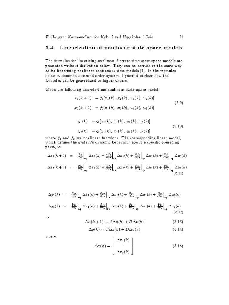 3 4 Linearization Of Nonlinear State Space Models 1 F X Op 1 F X Op 2