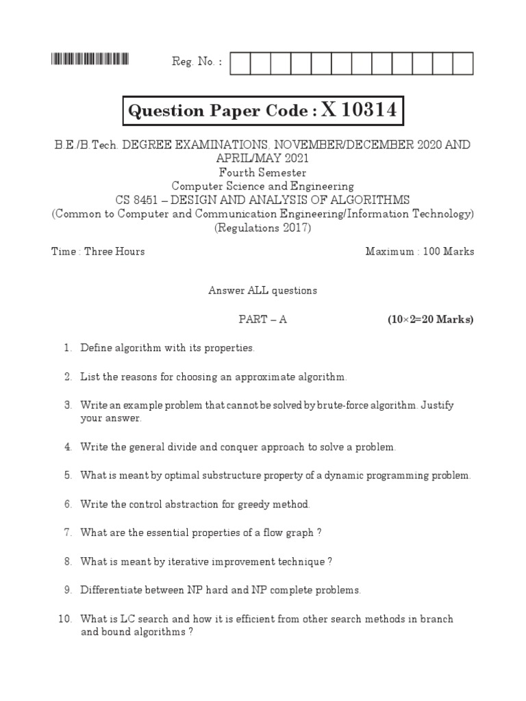 Design and Analysis of Algorithms Exam | PDF | Combinatorics | Applied ...