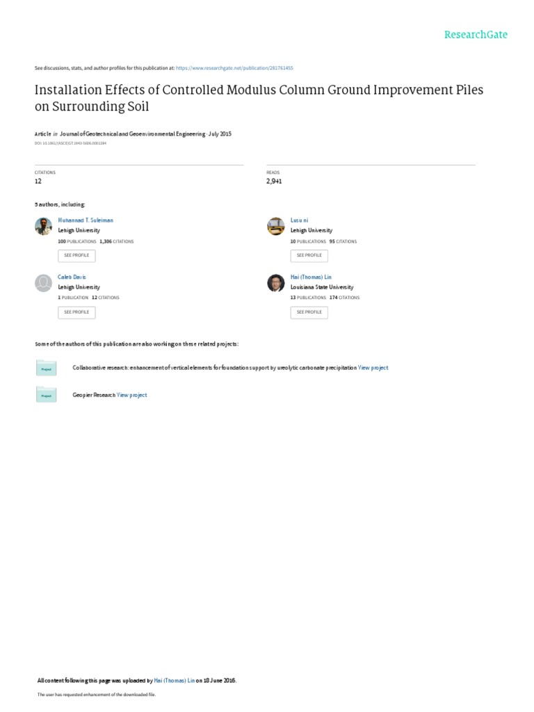 Installation Effects of Controlled Modulus Column Ground Improvement ...