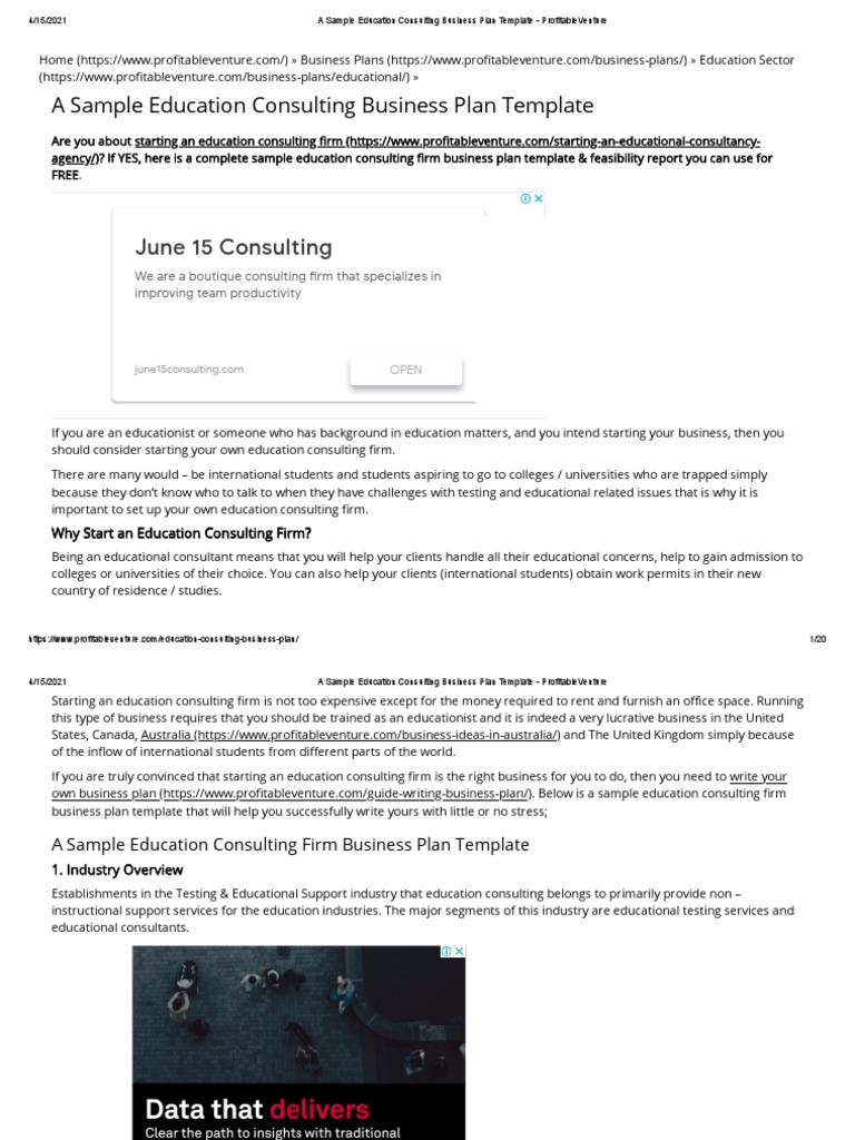 A Sample Education Consulting Business Plan Template ...