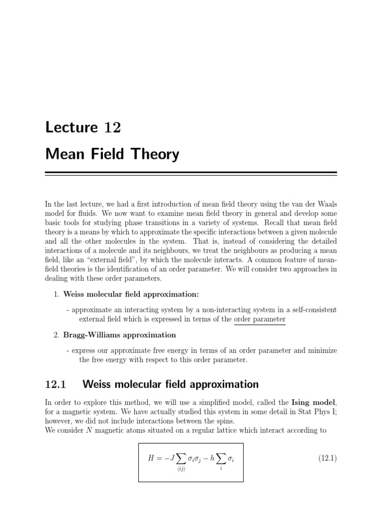 Mean Field Theory: 12.1 Weiss Molecular Field Approximation | PDF ...