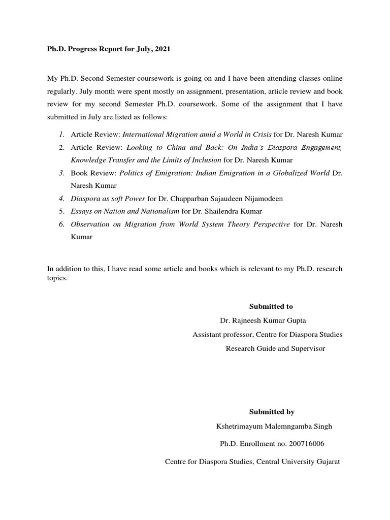 PHD Progress Report For July | PDF