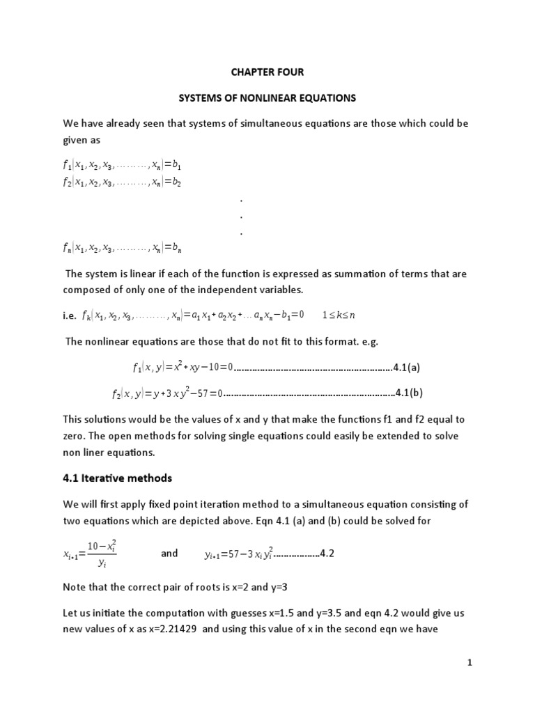 CH 4 Solution of Systems of Non Linear Equation | PDF | Equations ...