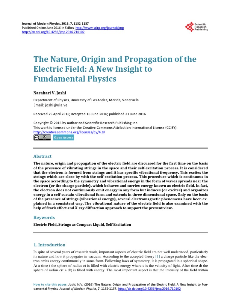 Origin and Propagation of The ELECTRIC FIELD | PDF | Electron | Quantum ...