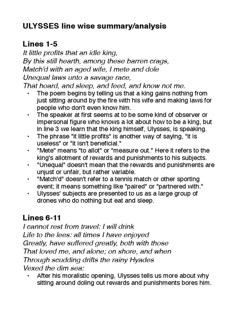 ULYSSES Line Wise Summaryanalysis | PDF | Odysseus | Unrest