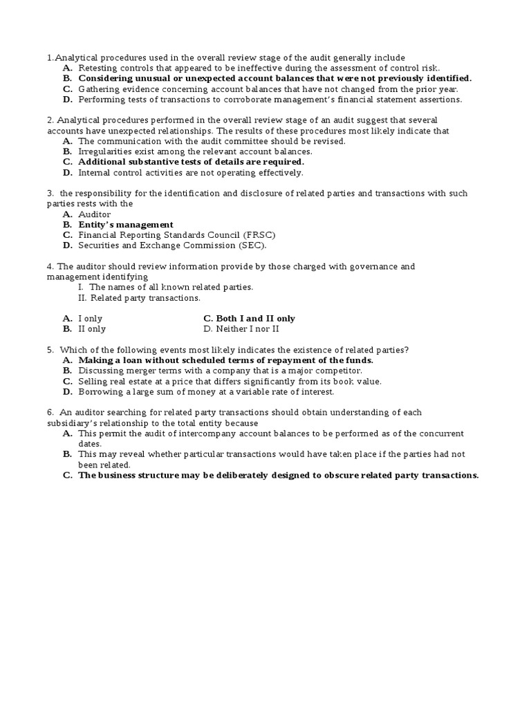 Analytical Procedures Used in The Overall Review Stage | PDF | Going ...