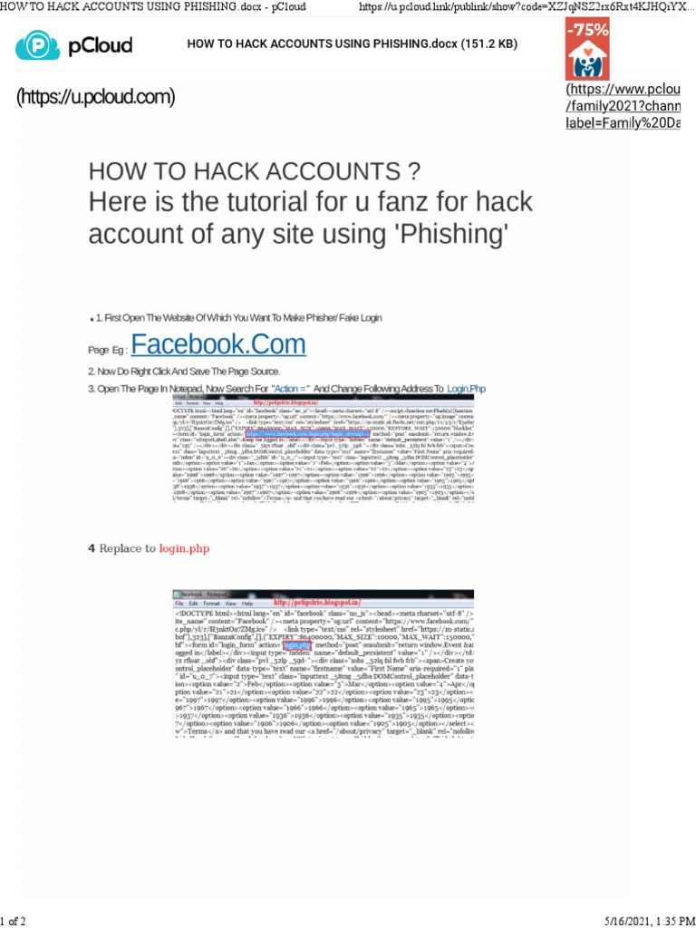 How To Hack Accounts Using Phishing - Docx - Pcloud | PDF