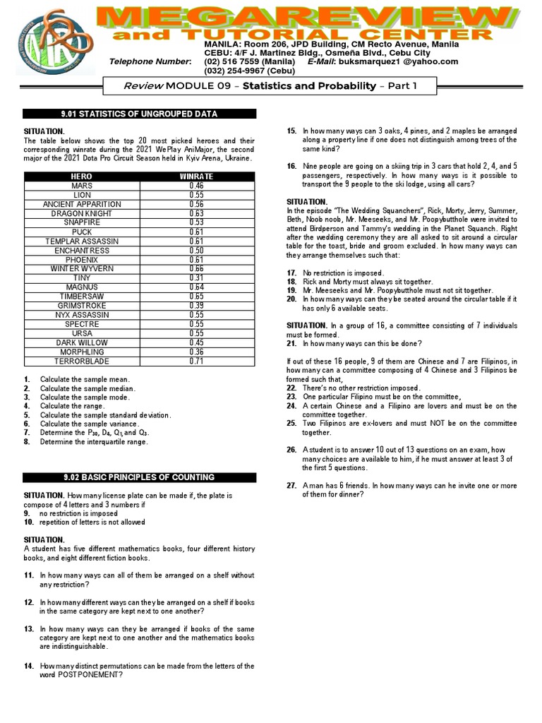 Review MODULE 09 - Statistics and Probability - Part 1: 9.01 Statistics ...