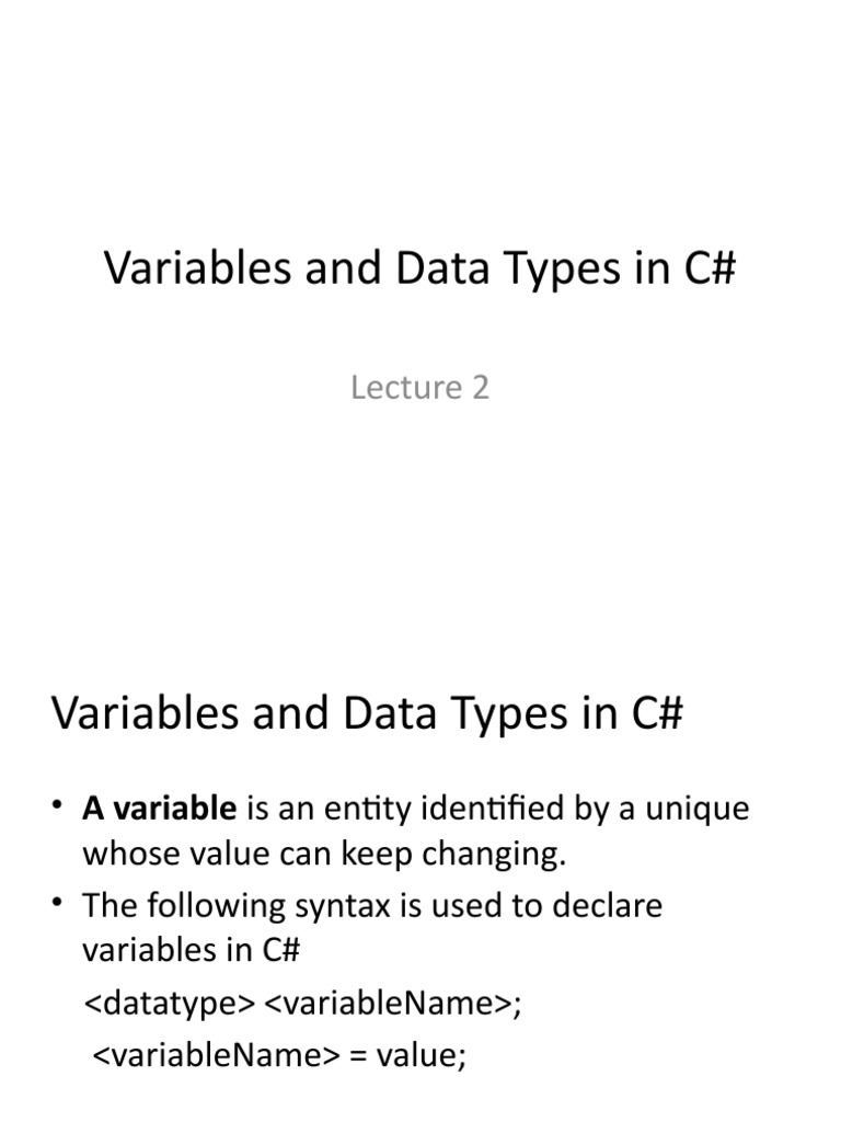 Variables and Data Types in C# | PDF | Variable (Computer Science) | C ...