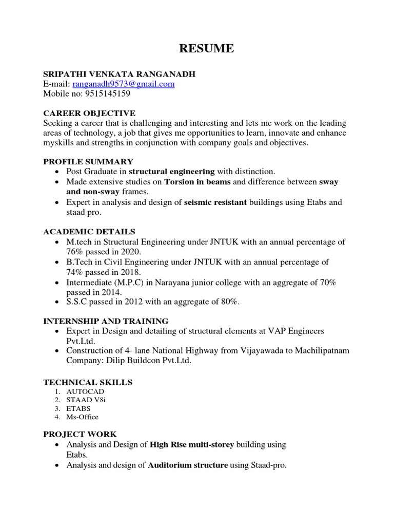 Resume: Sripathi Venkata Ranganadh | PDF