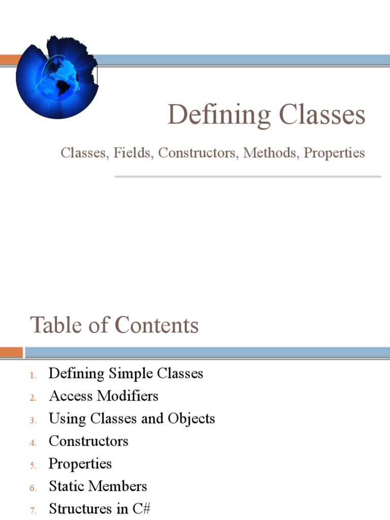 Defining Classes Classes Fields Constructors Methods Properties Pdf Class Computer