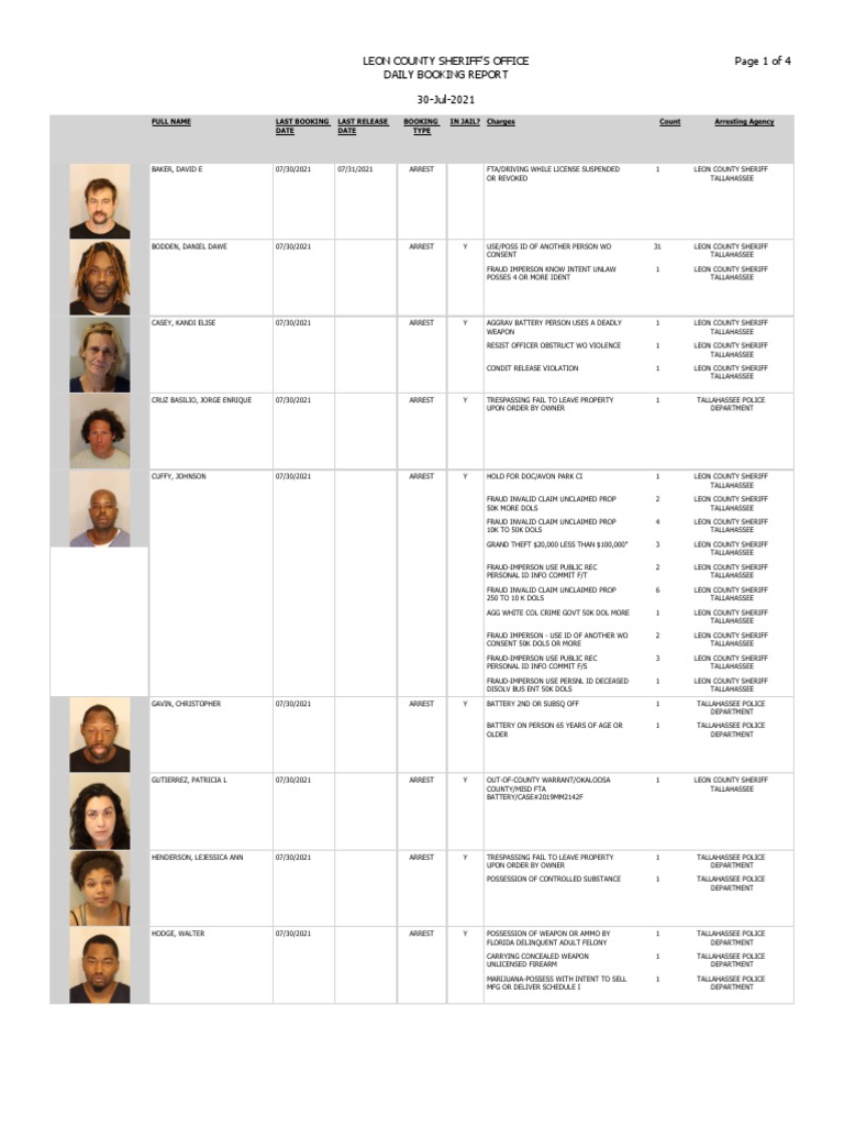 Leon County Sheriff'S Office Daily Booking Report 30-Jul-2021 Page 1 of ...