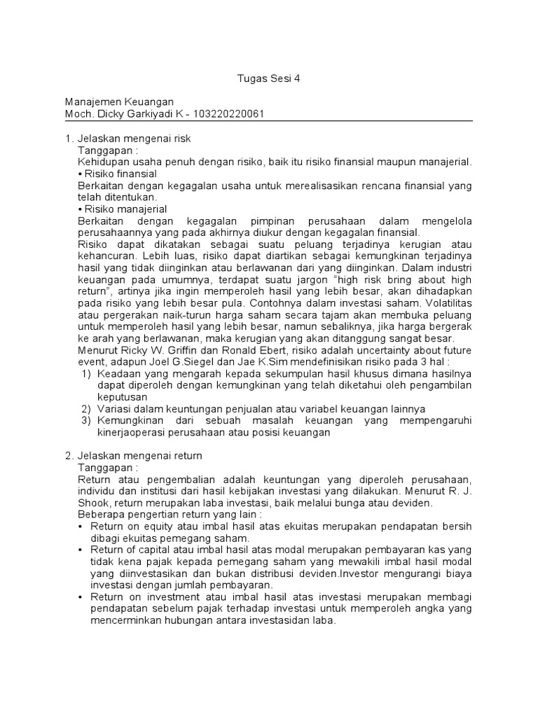 Tugas MJM Keuangan Sesi 4 - Fix | PDF | Bisnis | Pengelolaan Keuangan & Uang